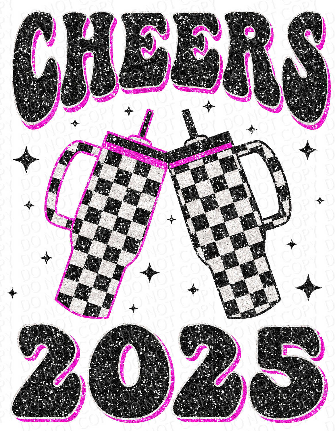 Cheers Tumblers 2025 Pink and Black Checkers | DTF Ready to Press or S ...