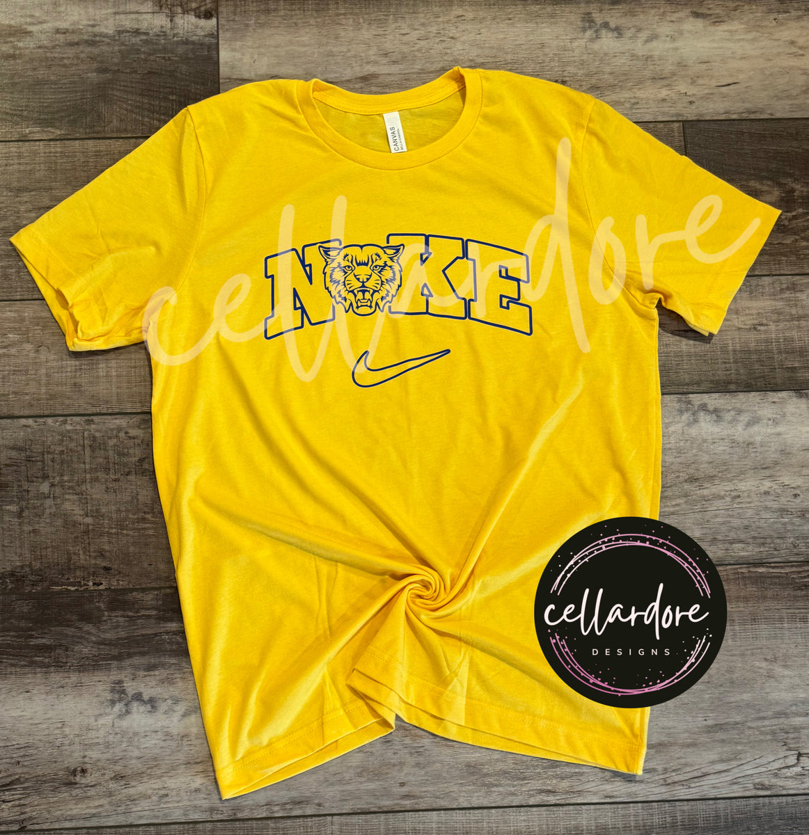 Blue Wildcat Logo on Yellow – CellarDore Designs