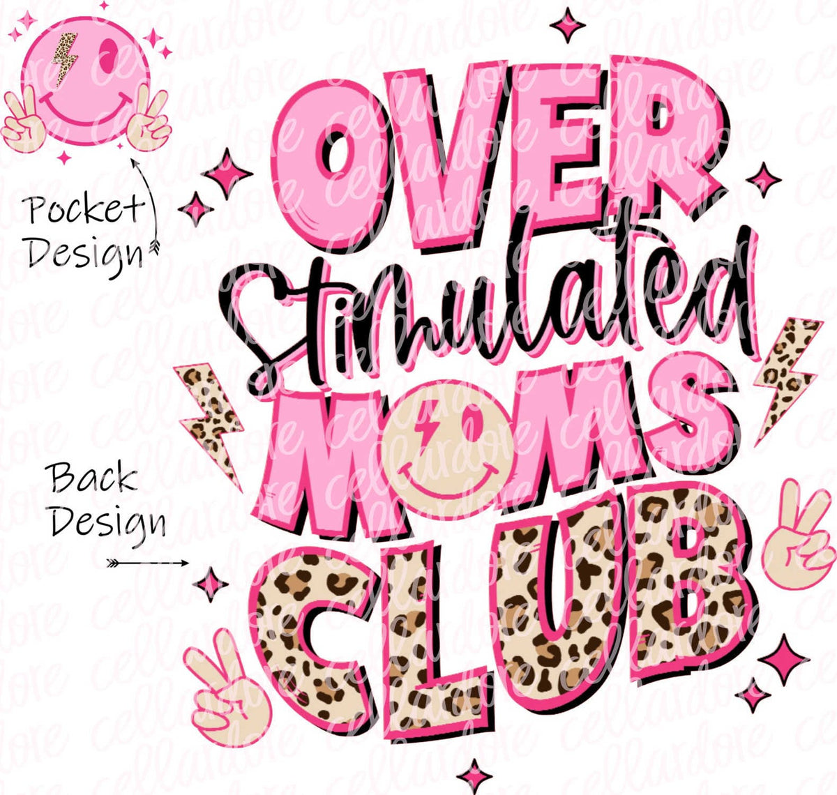 Overstimulated Moms Club - Pocket and Back Print Set - DTF Ready to Pr ...