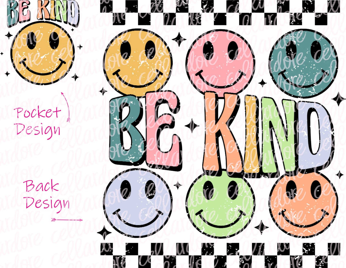 Be Kind Smiley Face - Pocket and Back Print Set - DTF Ready to Press o ...