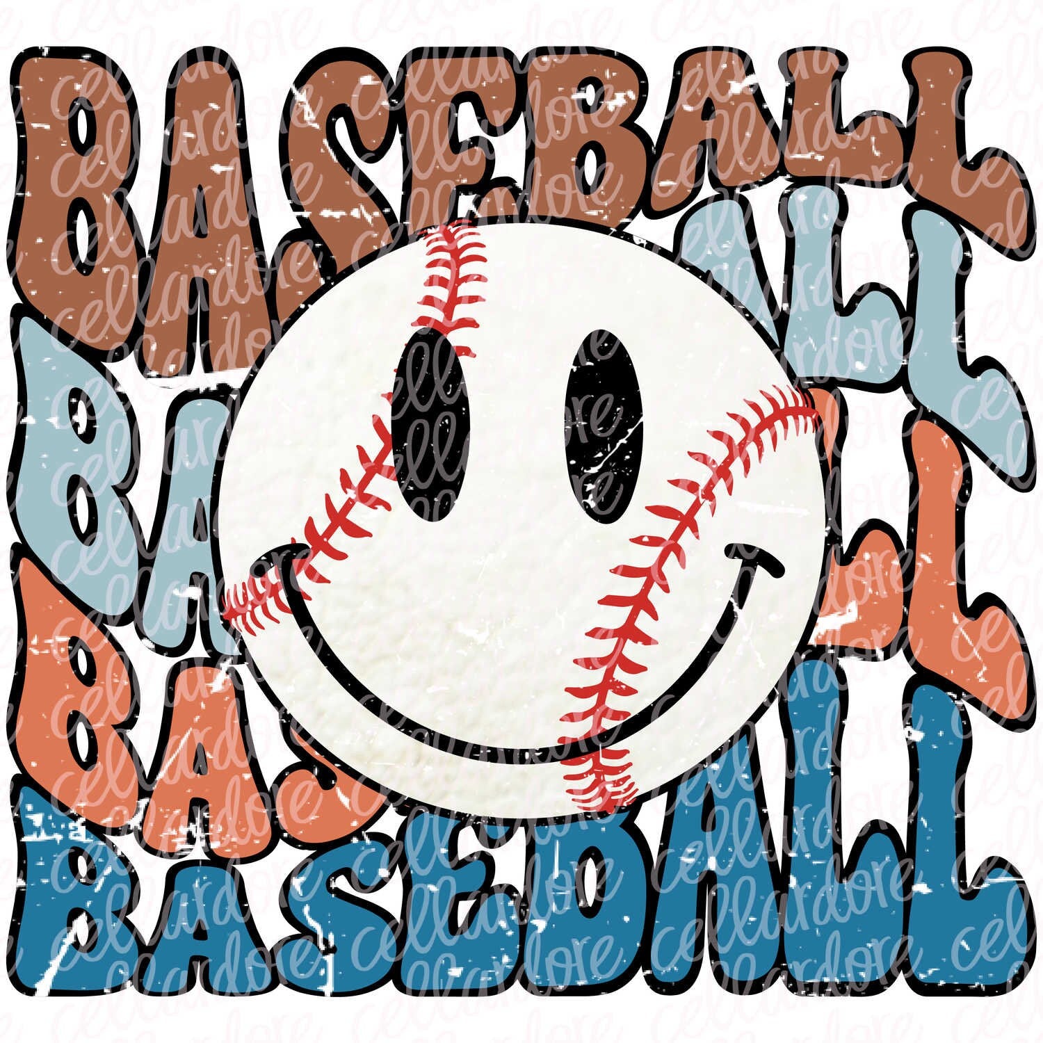 Baseball Smiley Face - DTF Ready to Press or Sublimation Transfer ...