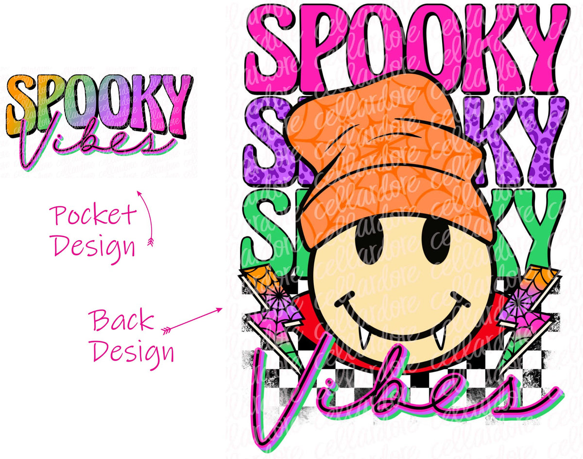 Spooky Vibes Smiley Face - Pocket and Back Set | DTF Ready to Press or ...
