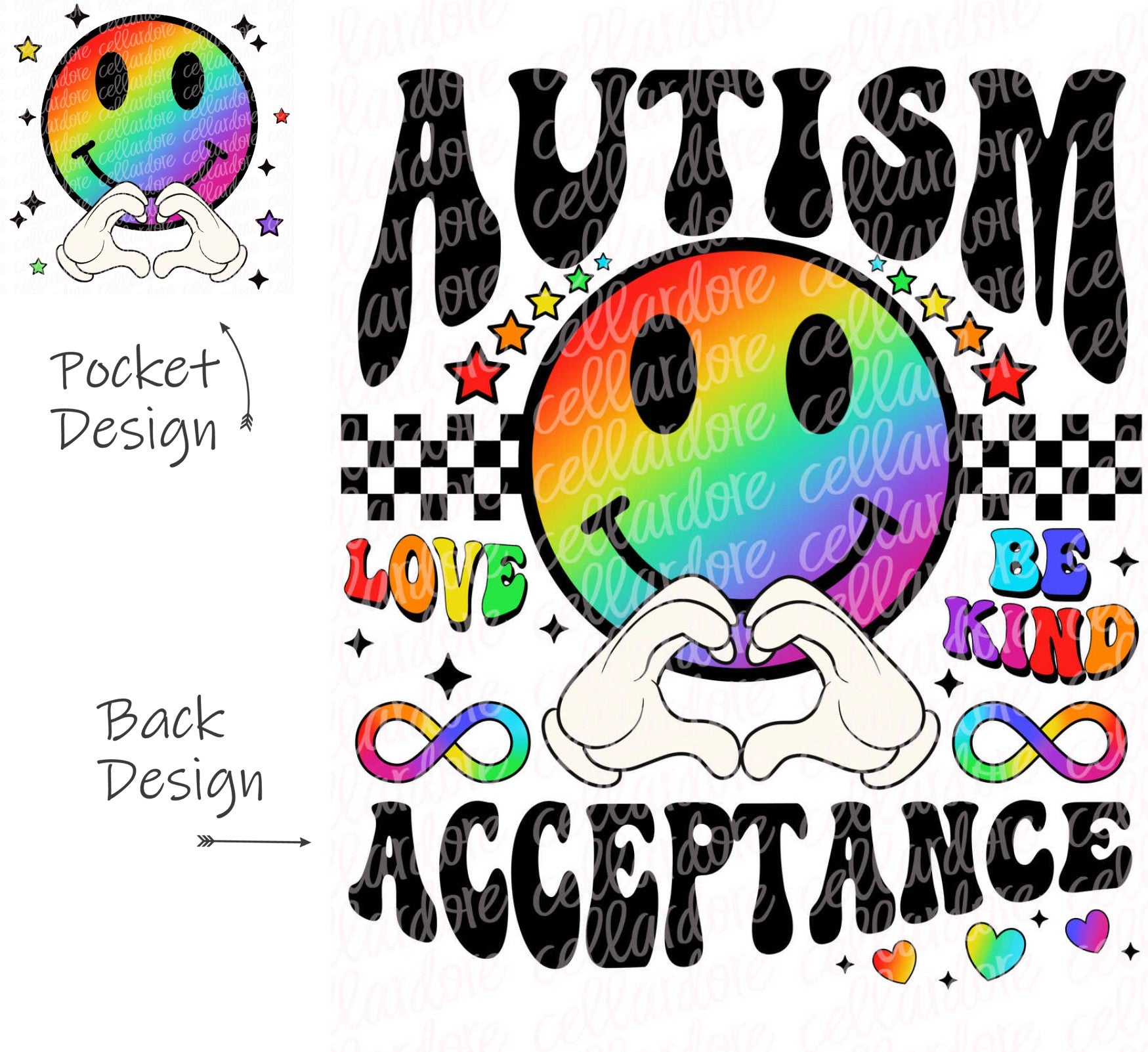 Autism Acceptance Bright Smiley with Pocket Design | DTF Ready to Pres ...